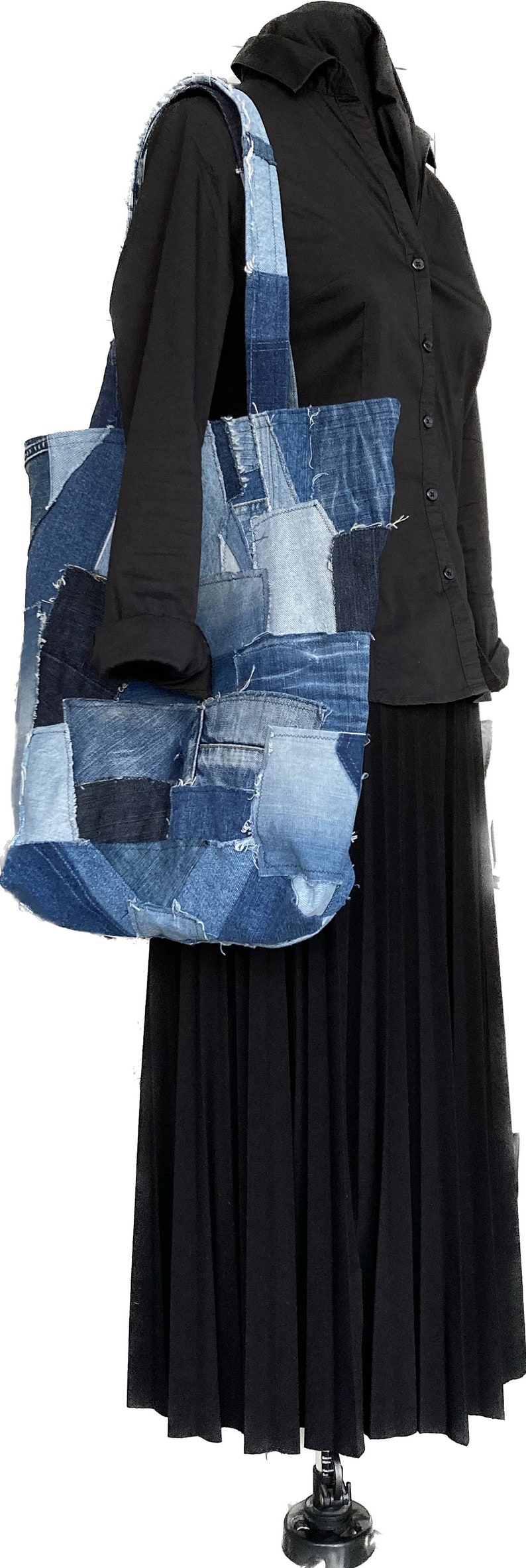 Crazy Quilt Denim Tote Bag. Two in One Bag. Patch Work Tote - Etsy