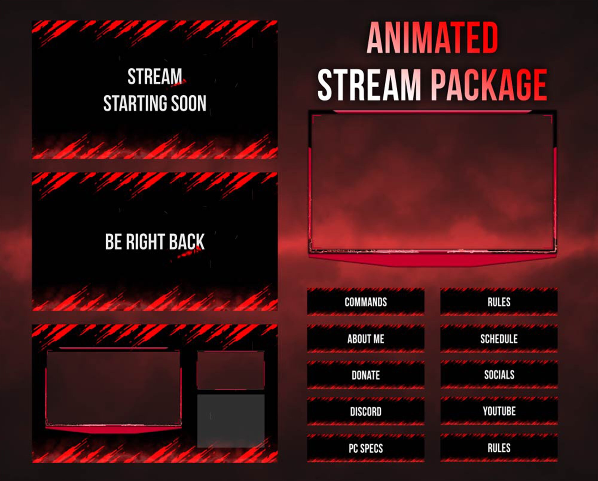 Animated twitch overlay Red Simple Minimalist Screens | Etsy