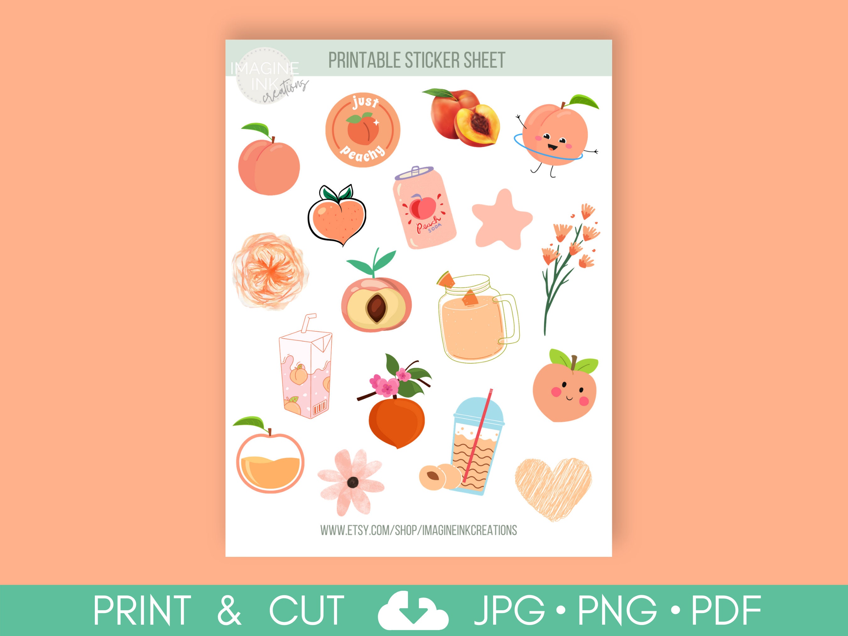 Peach Stickers Printable Sticker Sheet Summer Stickers Cute | Etsy