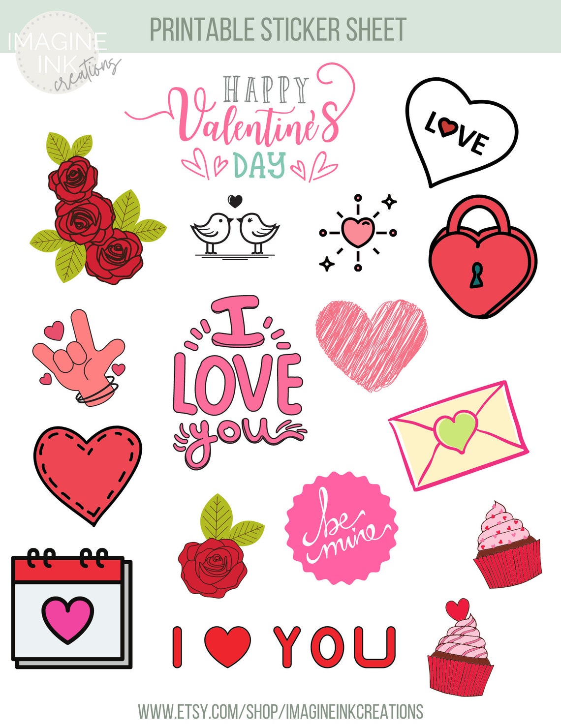 Valentine's Day Sticker Sheet Instant Download | Etsy