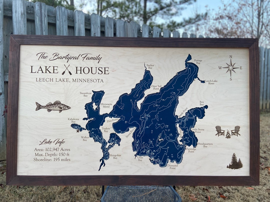 Any Minnesota Lake House Map Art: Custom Artisan Design in Maple/walnut ...
