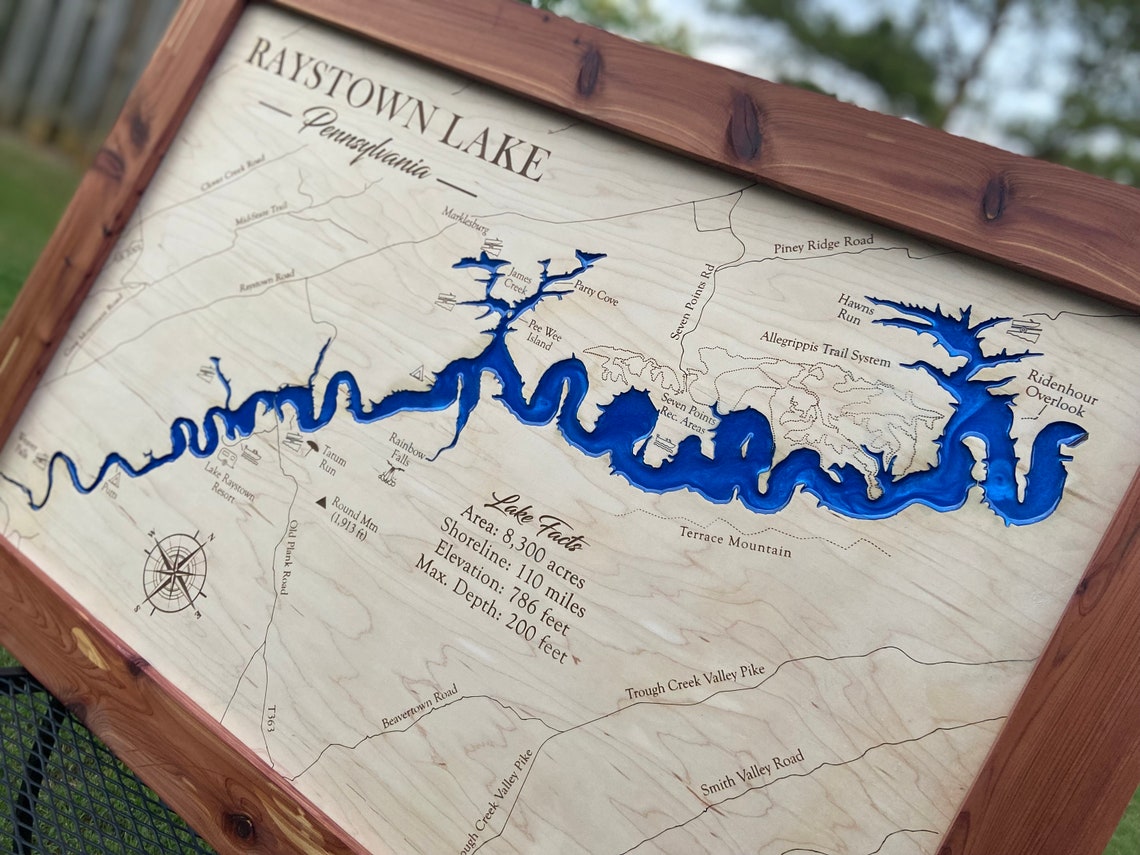 Raystown Lake PA Custom Lake Map Lake House Decor Resin | Etsy