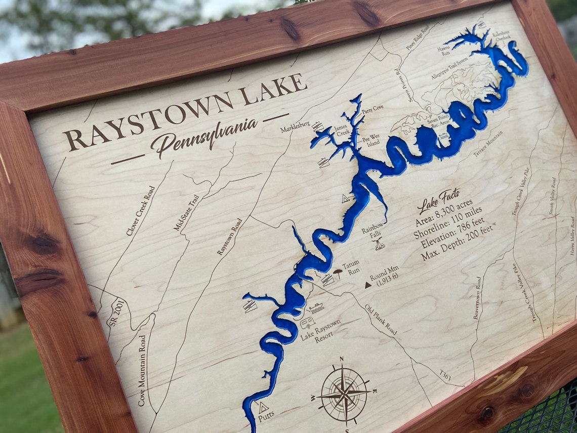 Raystown Lake PA Custom Lake Map Lake House Decor Resin | Etsy