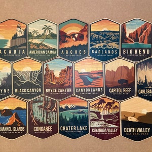 National Park Wood Sign for All 63 Parks, Retro Style Full Color on ...