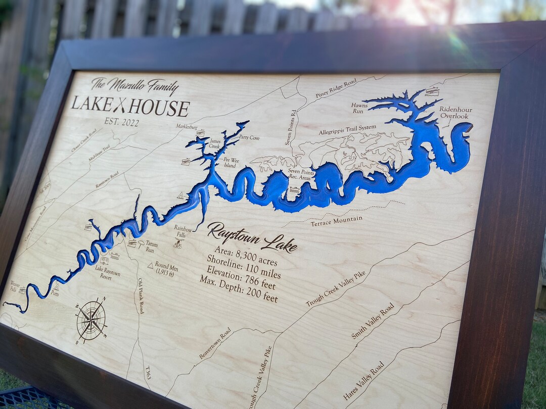 Raystown Lake, PA, Custom Lake Map, Lake House Decor; Resin Art Lake ...