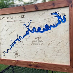 Raystown Lake, PA, Custom Lake Map, Lake House Decor; Resin Art Lake ...