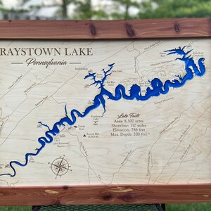 Raystown Lake, PA, Custom Lake Map, Lake House Decor; Resin Art Lake ...