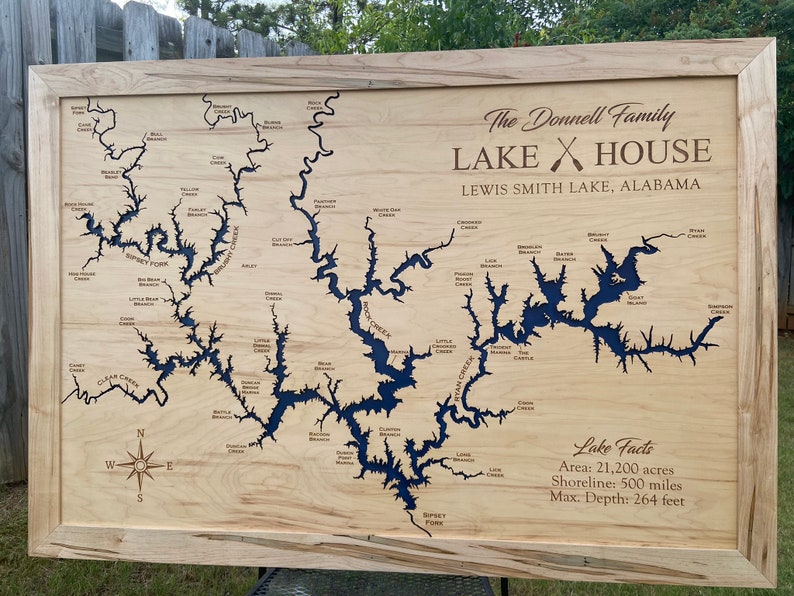 Smith Lake, AL; Custom Lake House Decor, Lake Map, Sign, Personalized ...