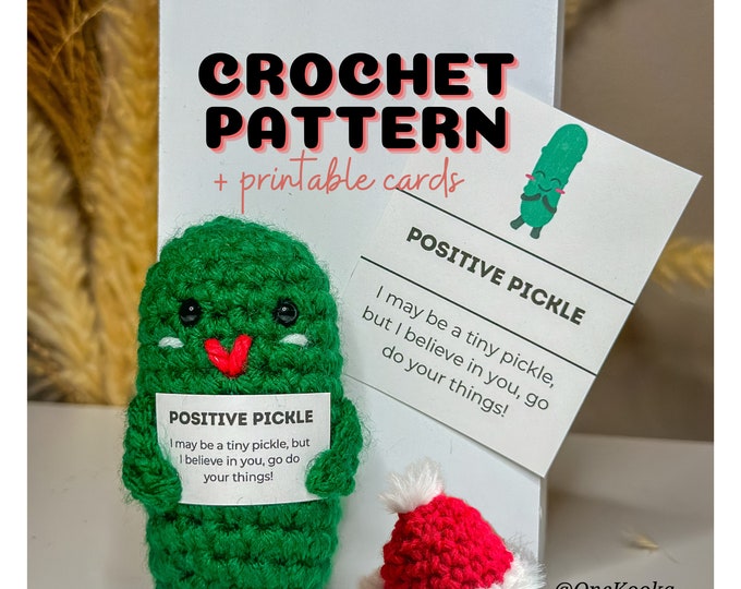 Crochet Pattern Printable Affirmation Cards, Emotional Support Pickle ...