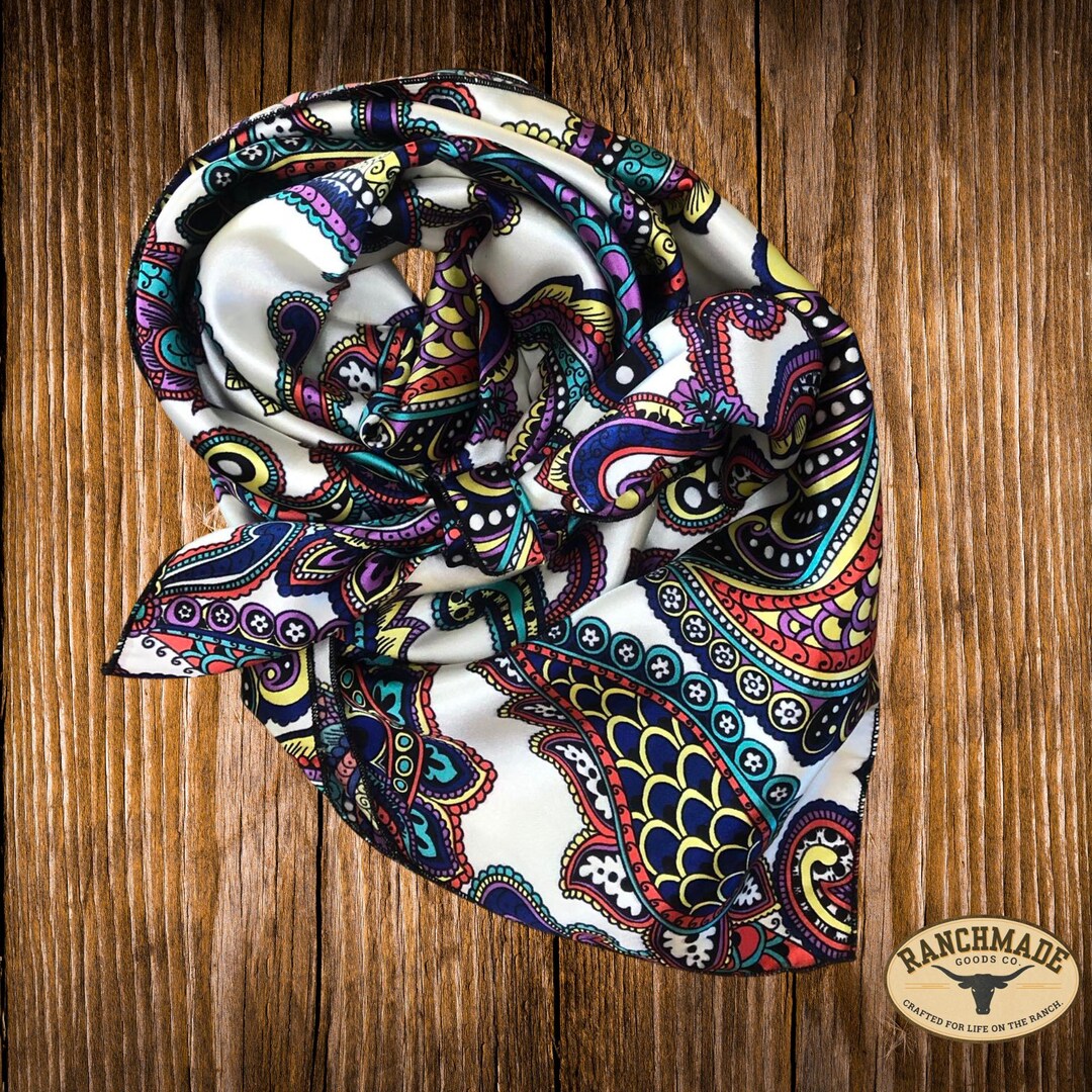 Geopatterns White Satin Wild Rag: Western Cowboy Neckerchief Men’s ...