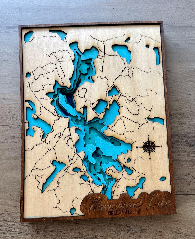 3D Wooden Lake Map: Custom Engraved Wood Wall Art - Etsy