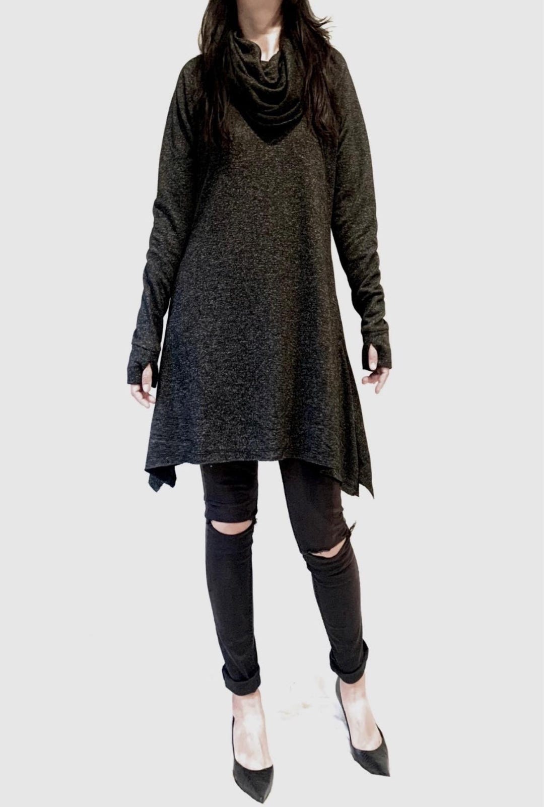 Stylish New Avant-garde Top/dress Neck Cowl/hoodie Thumb Slots Pockets ...