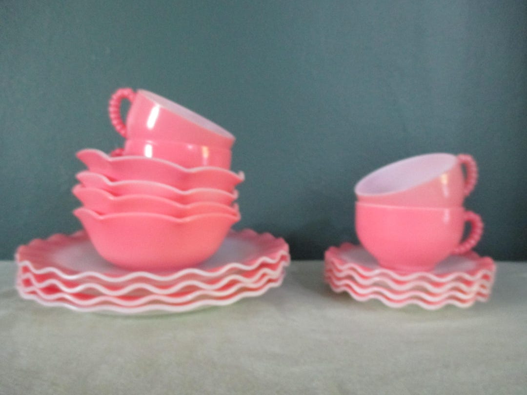 Vintage Hazel Atlas Pink Crinoline 16 Piece Dinner Set - Etsy