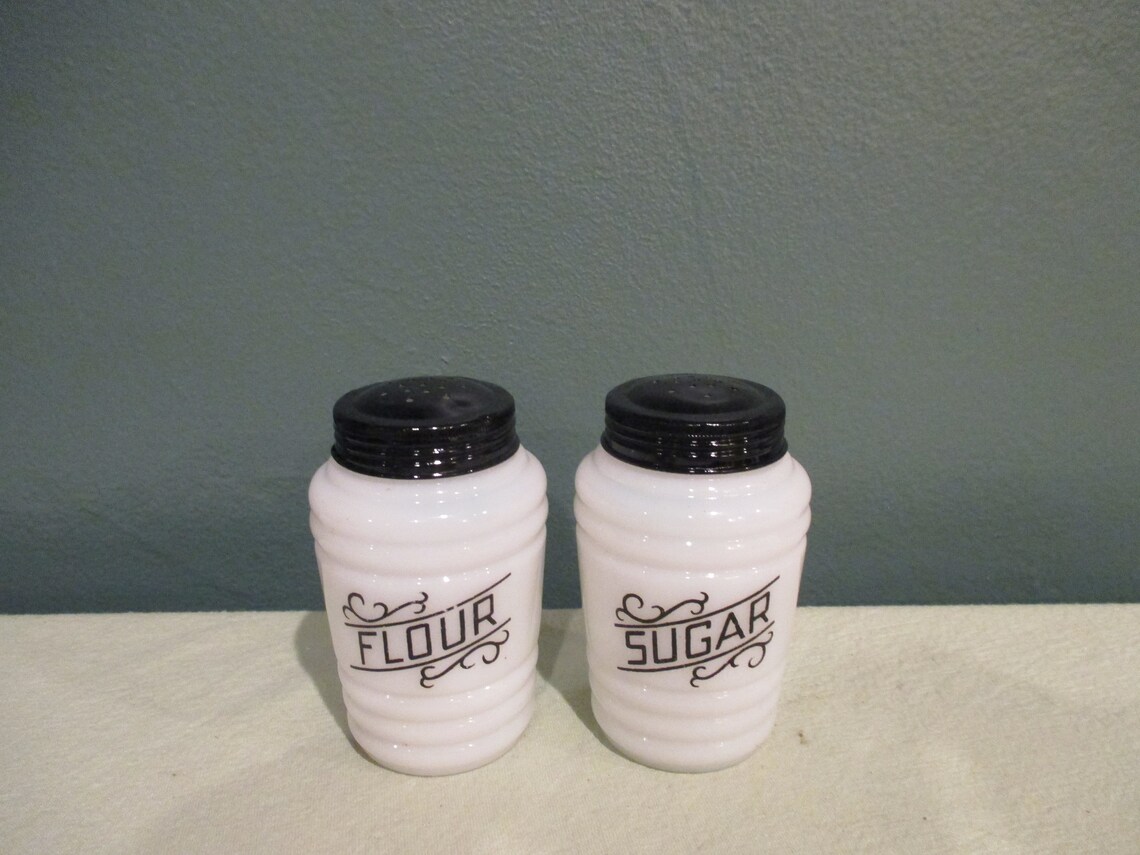 Vintage Hazel Atlas beehive Black Scroll Sugar and - Etsy