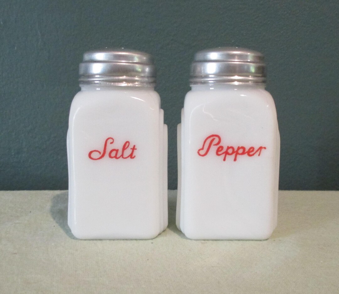 Vintage Mckee White Small Roman Arch Salt & Pepper Shaker Set With Red ...