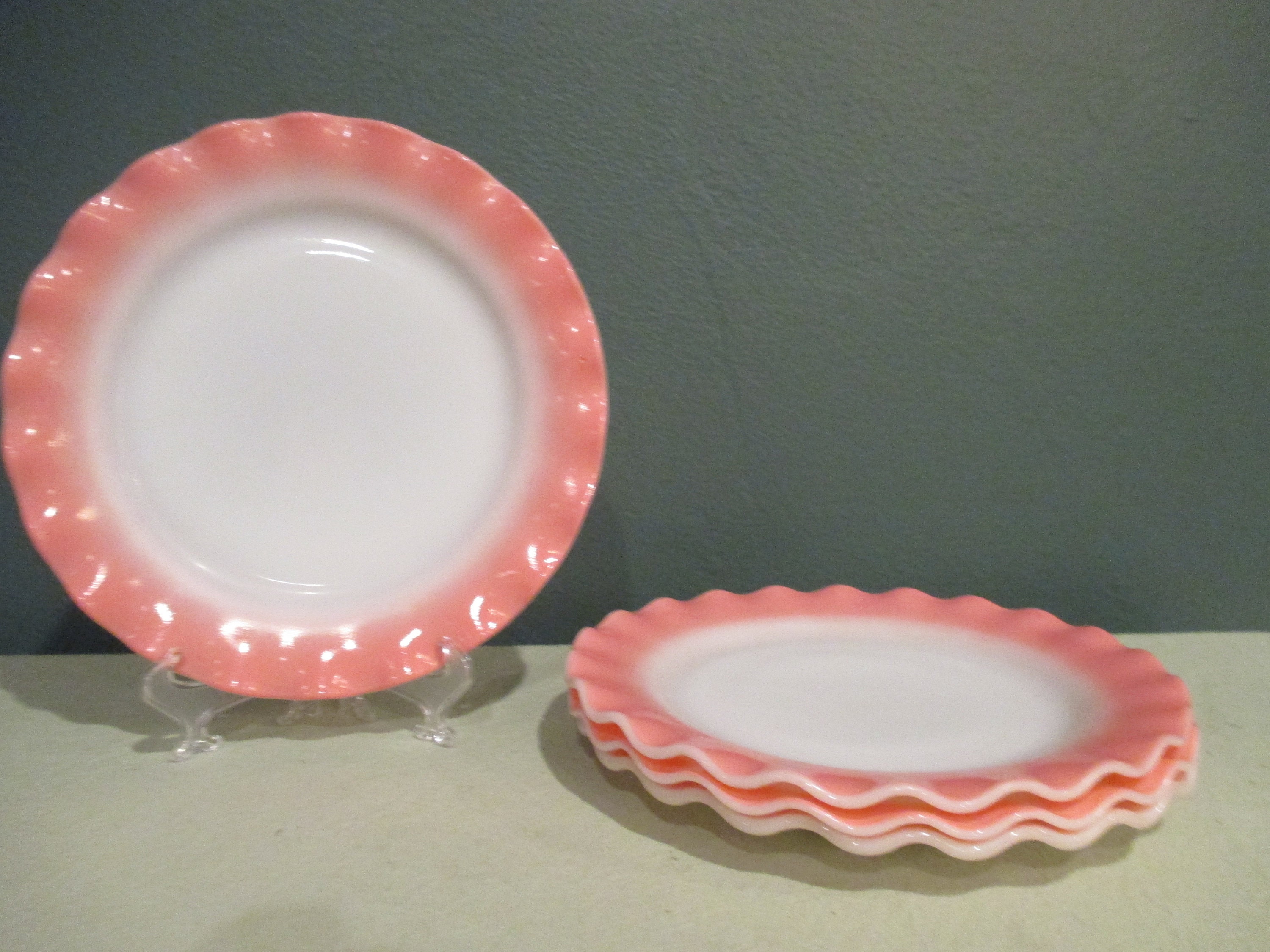 Vintage Hazel Atlas Pink Crinoline 4 Piece Dinner Plate Set - Etsy