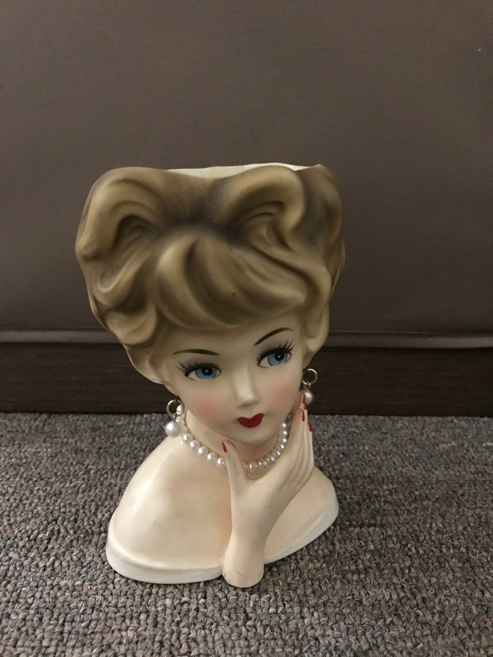 Vintage Glass Doll Head Vase With White Dress And Pearls Etsy