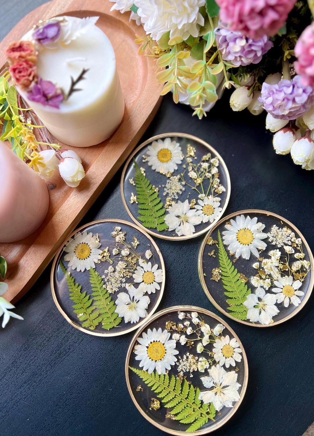 Resin Coasters Dried Flower Coasters Pressed Flowers Gifts for Her ...