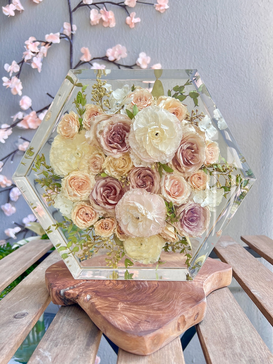 3D Resin Hexagon Blocks Wedding Floral Preservation Bridal Bouquet ...