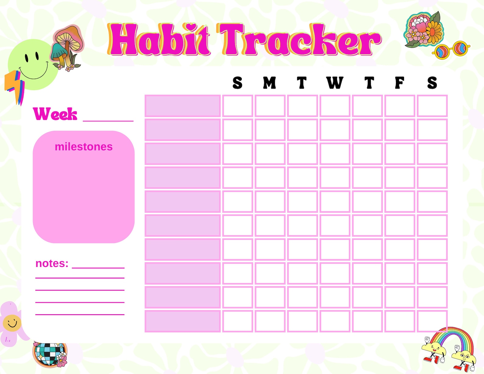 Printable Habit Tracker Retro Groovy Weekly & Monthly Planner - Etsy