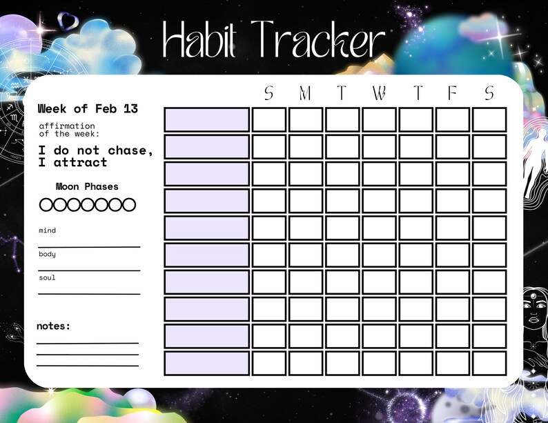 Printable Habit Tracker Spiritual Astrology Zodiac With Moon Phases - Etsy
