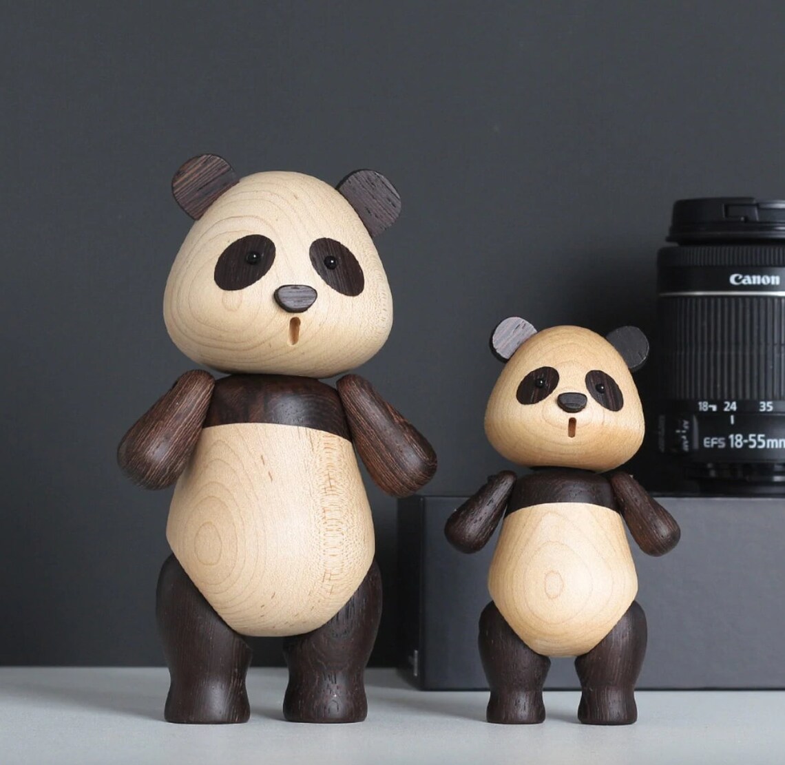 Wooden Panda Figurines, Wood Animal Sculpture, Crafted Wooden Home ...