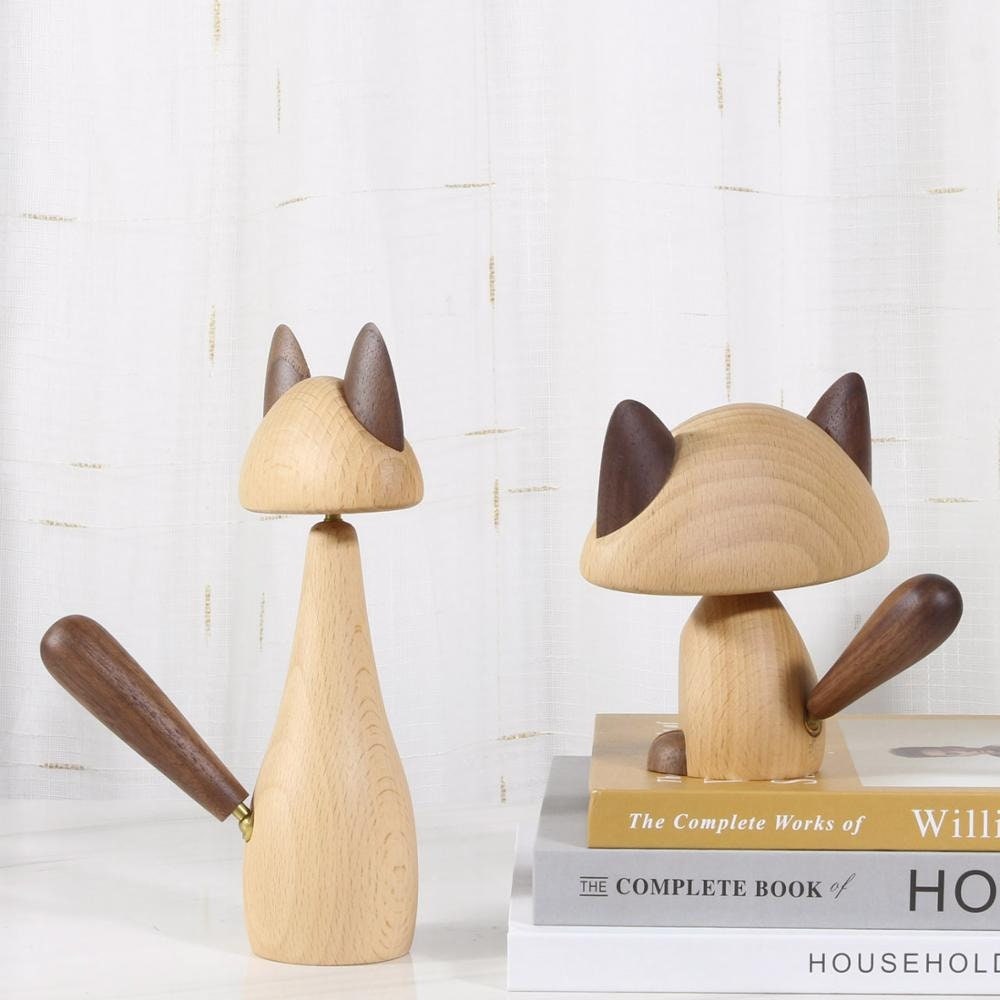 Wood Carved Cat Figurines, Wooden Craft Home Decor, Wooden Cat Toy, Cat ...