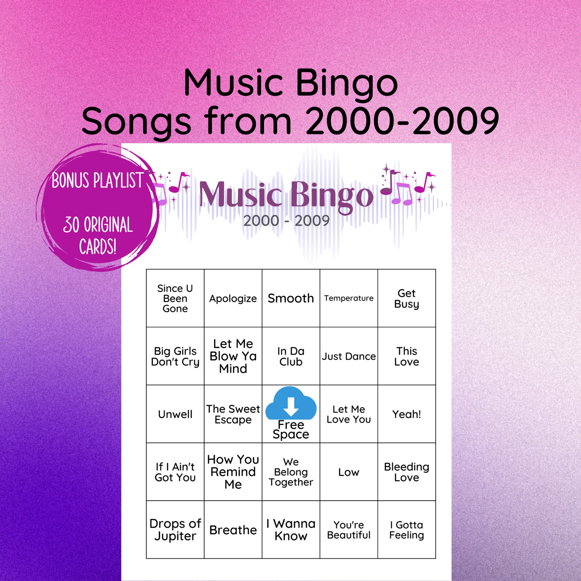 Music Bingo, Musical Bingo, Singo Bingo Game, Musical Bingo Game Cards ...