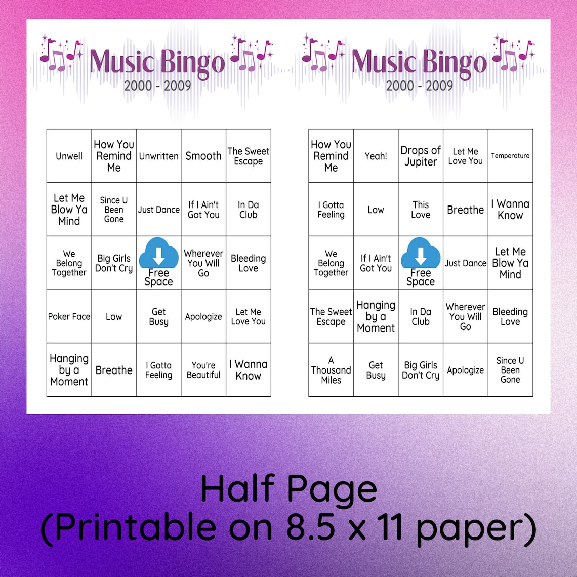 Music Bingo Game, 2000s Songs, 30 Bingo Cards (digital Download) - Etsy