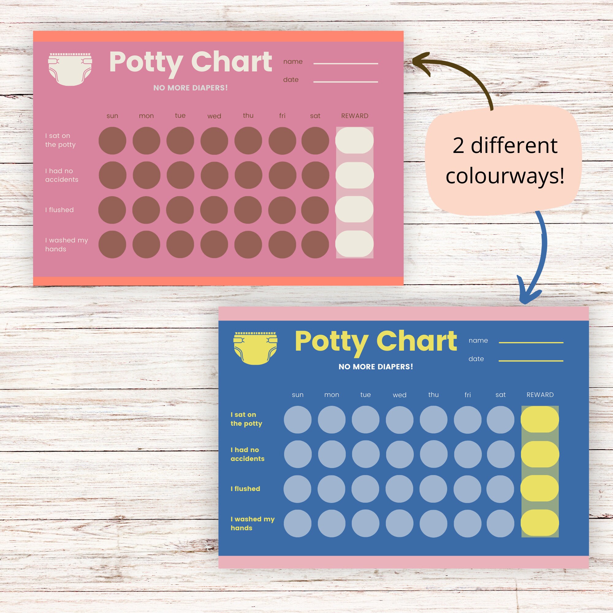 Downloadable Potty Training Chart, Set of Potty Training Charts, Potty ...