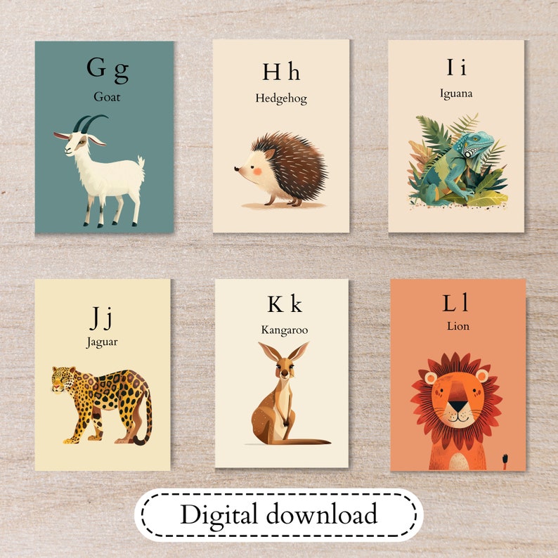 26 Printable Printable Alphabet Flashcards, Animal Alphabet Cards, Kids ...
