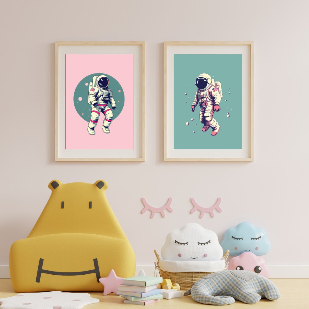 Printable Astronaut Poster Set Spaceman Decor for Kids Outerspace Wall ...