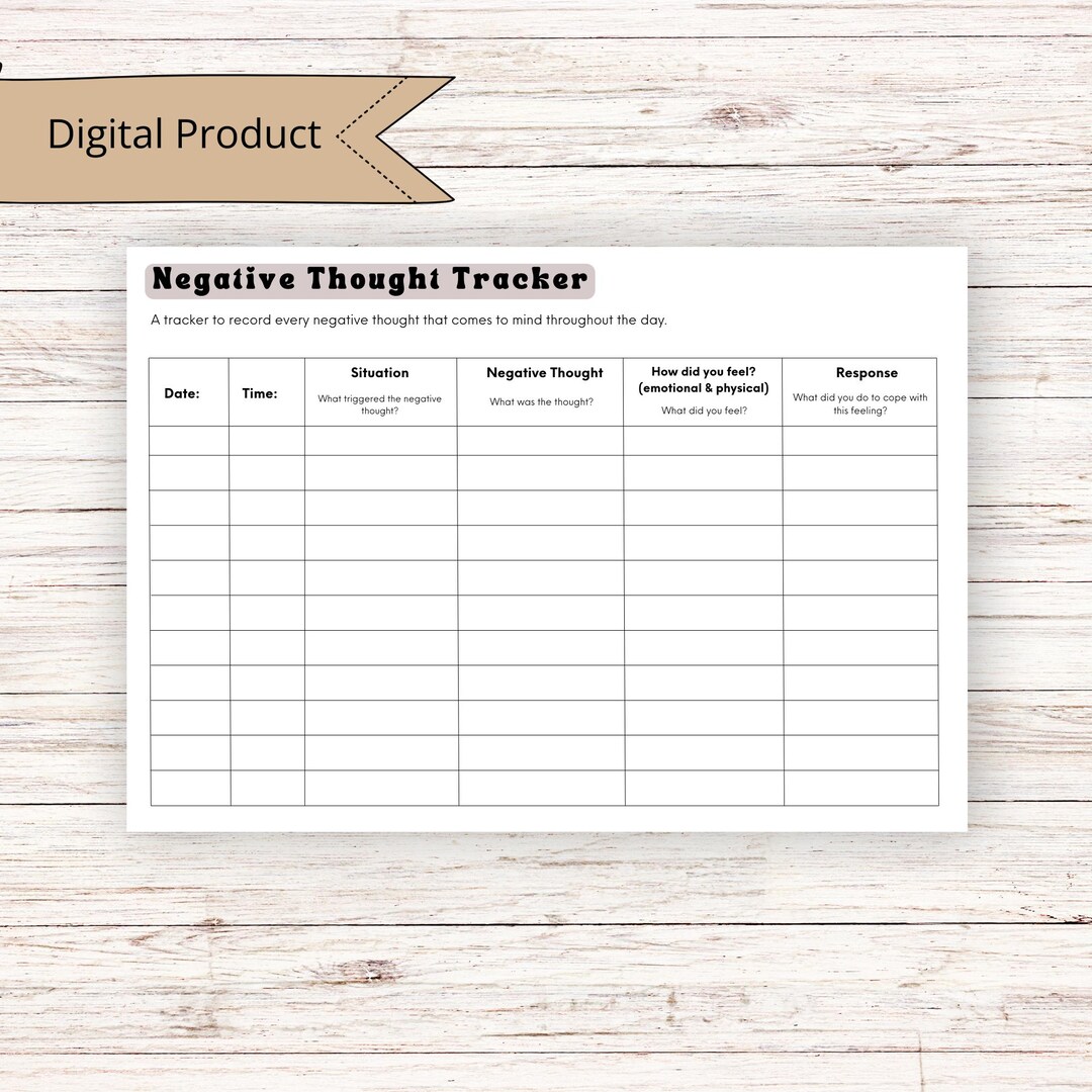 Negative Thought Tracker Art Therapy Tools Resources for Mental Health ...
