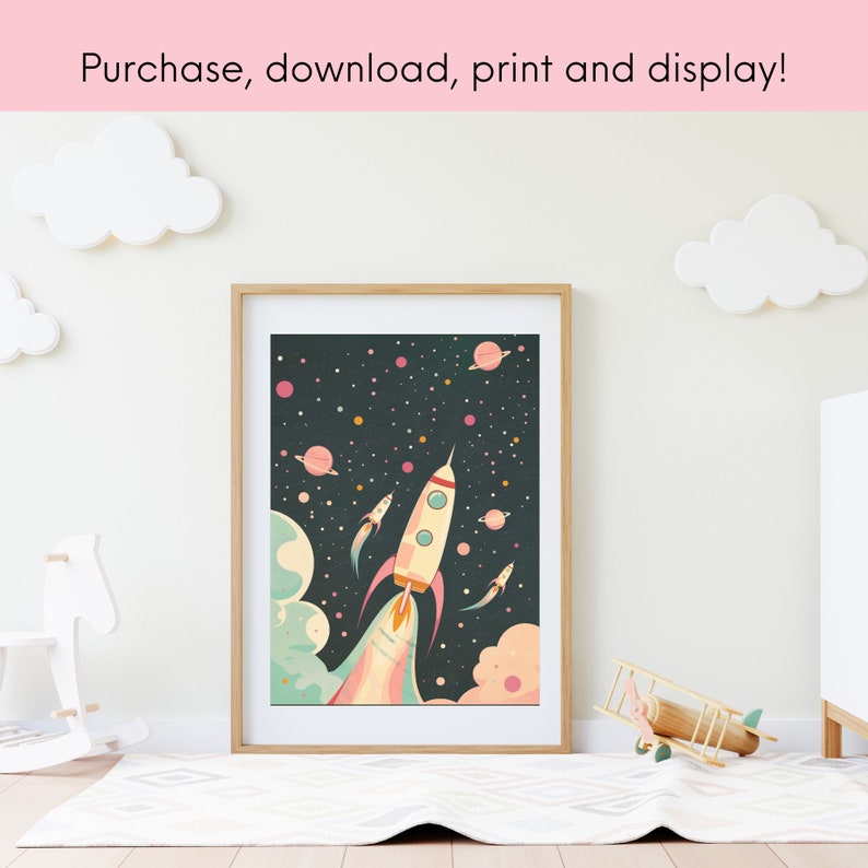 Space Theme Poster Rocket PNG Rocketship Print for Kids Wall Art ...