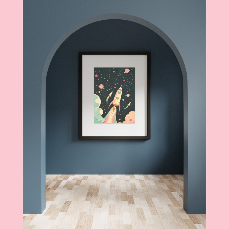 Space Theme Poster Rocket PNG Rocketship Print for Kids Wall Art ...