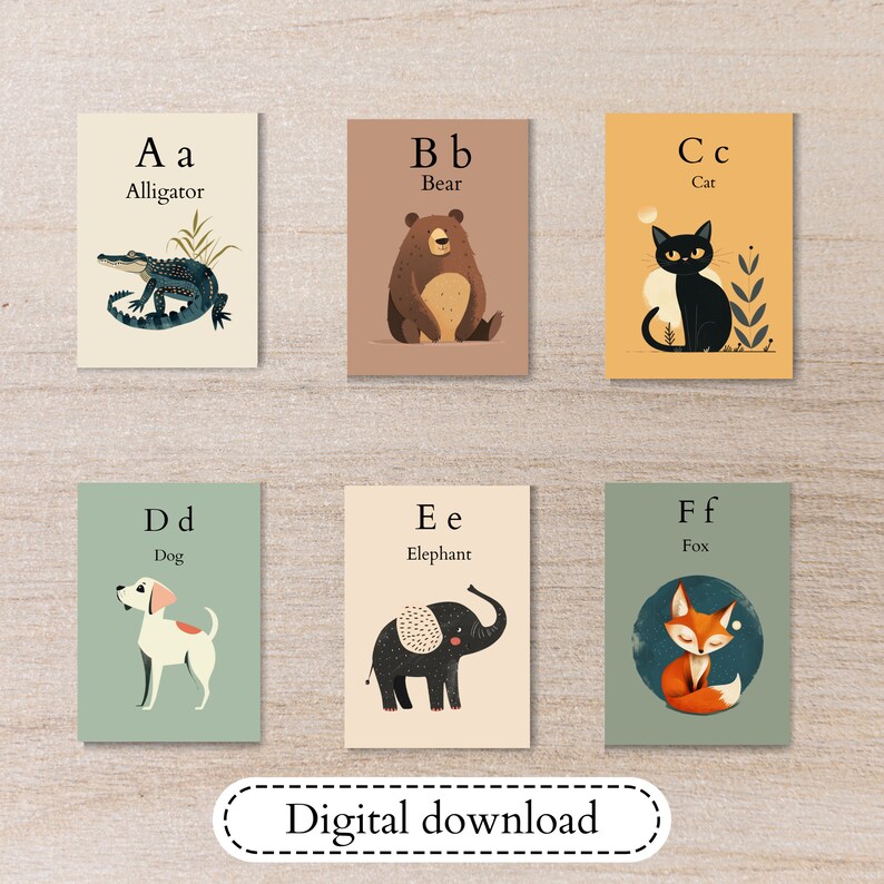 26 Printable Printable Alphabet Flashcards, Animal Alphabet Cards, Kids ...
