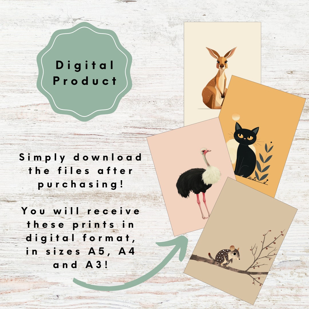 Instant Animal Posters Kids Bedroom Decor Animal Wall Art Minimal Style ...