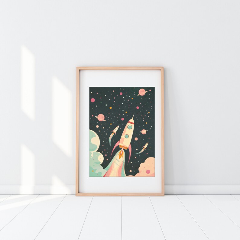 Space Theme Poster Rocket PNG Rocketship Print for Kids Wall Art ...