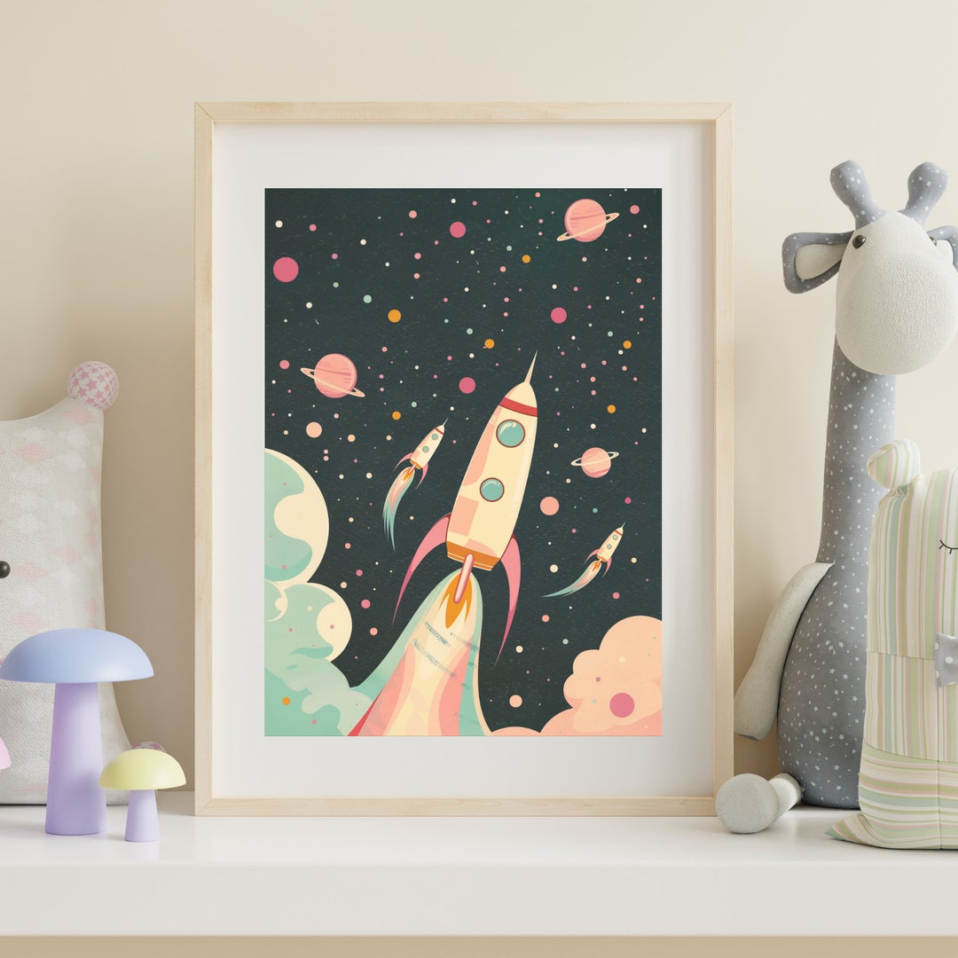 Space Theme Poster Rocket PNG Rocketship Print for Kids Wall Art ...