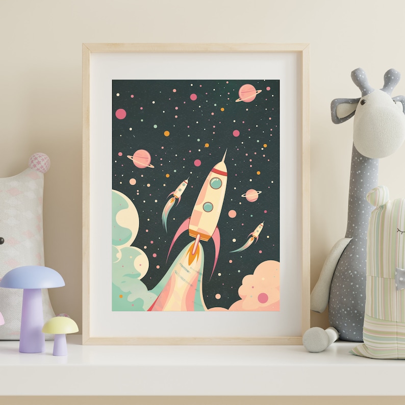 Space Theme Poster Rocket PNG Rocketship Print for Kids Wall Art ...