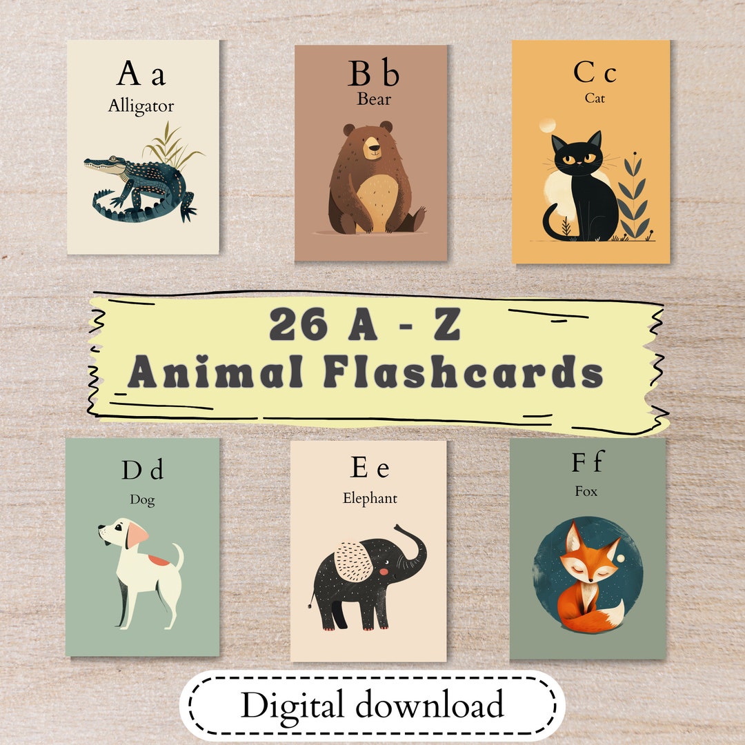 26 Printable Printable Alphabet Flashcards, Animal Alphabet Cards, Kids ...