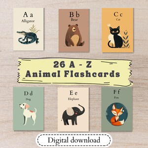 26 Printable Printable Alphabet Flashcards, Animal Alphabet Cards, Kids ...