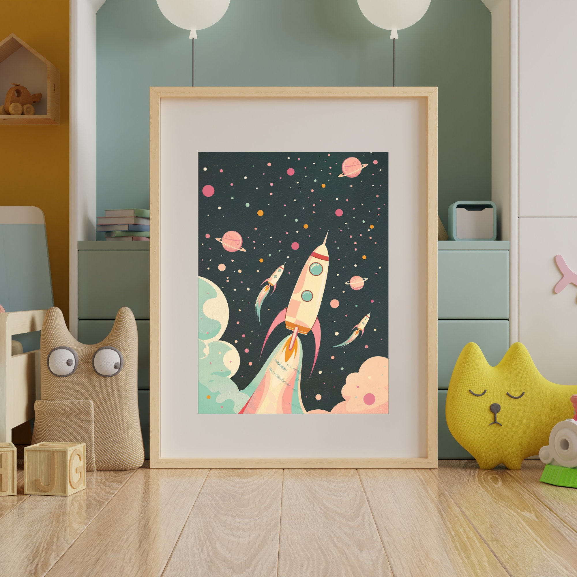 Space Theme Poster Rocket PNG Rocketship Print for Kids Wall Art ...