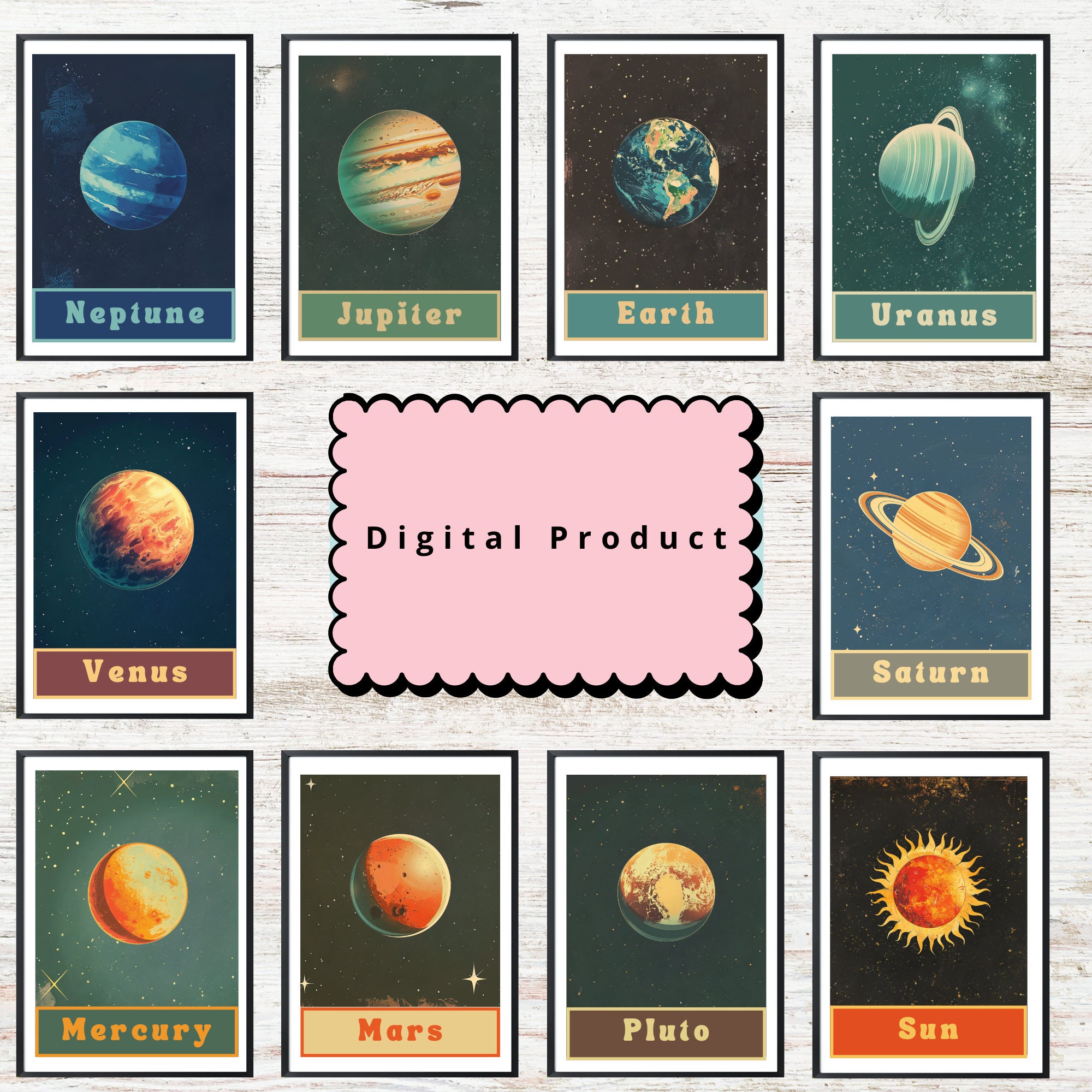 Printable Planet Posters Set Solar System Posters Nursery Wall Art for ...