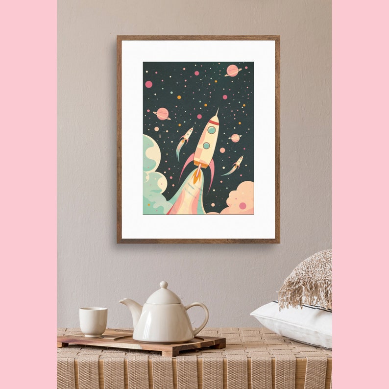 Space Theme Poster Rocket PNG Rocketship Print for Kids Wall Art ...