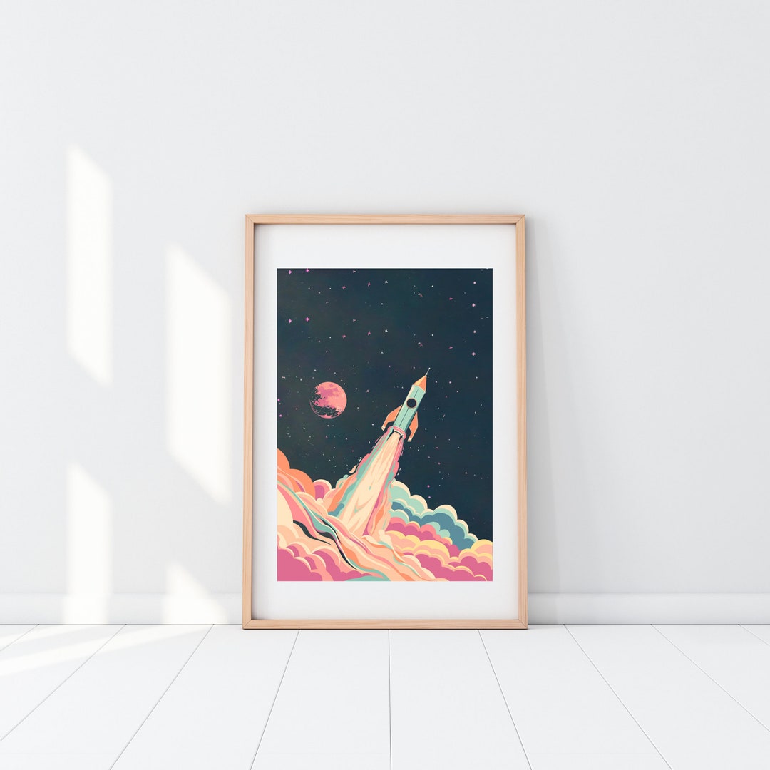 Rocket PNG Rocket Print Space Wall Art Retro Rocket Poster Art Deco ...