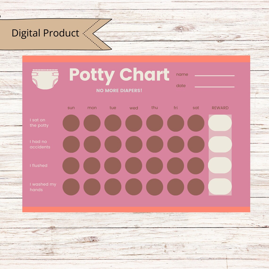 Downloadable Potty Training Chart, Set of Potty Training Charts, Potty ...