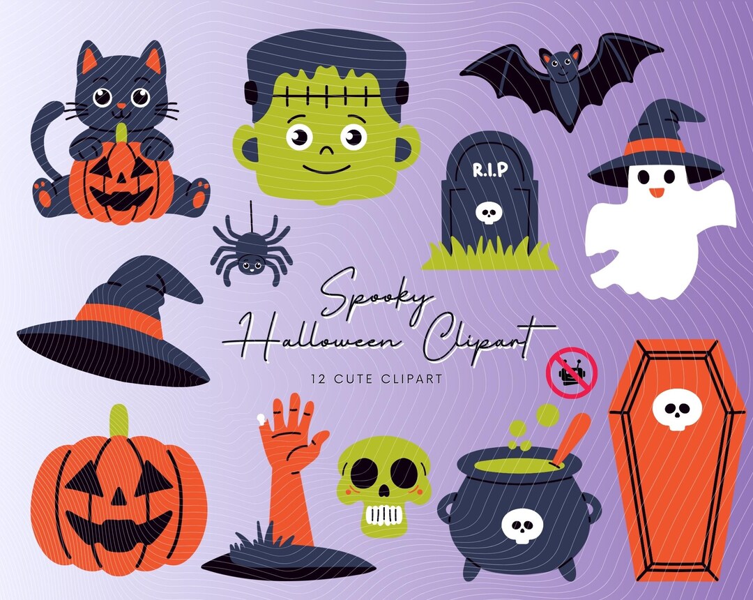 Cute Haunted Halloween Clipart Adorable Halloween Characters SVG, PNG ...