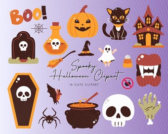 Cute Haunted Halloween Clipart Adorable Halloween Characters SVG, PNG ...