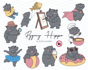 Moo Deng Clipart Adorable Pygmy Hippo PNG Baby Hippo Doodle Cute Hippo ...